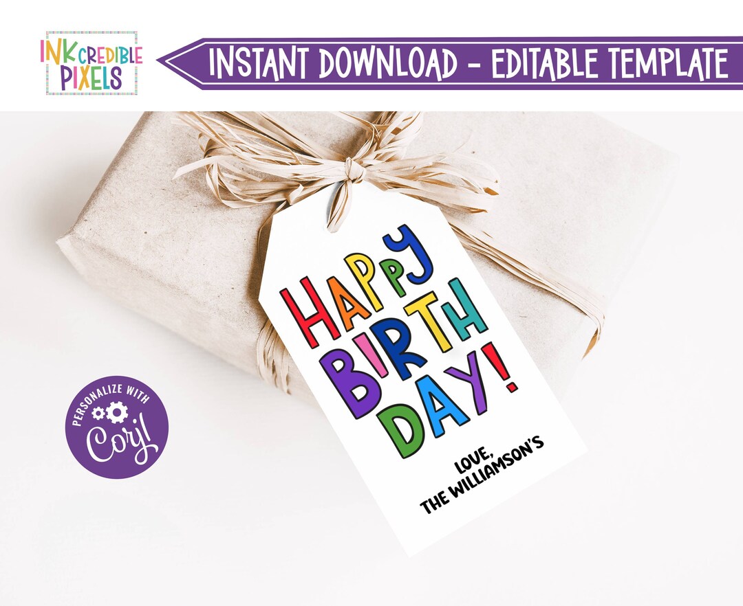 Printable Happy Birthday Tags, Happy Birthday Gift Tag, Birthday Favor ...
