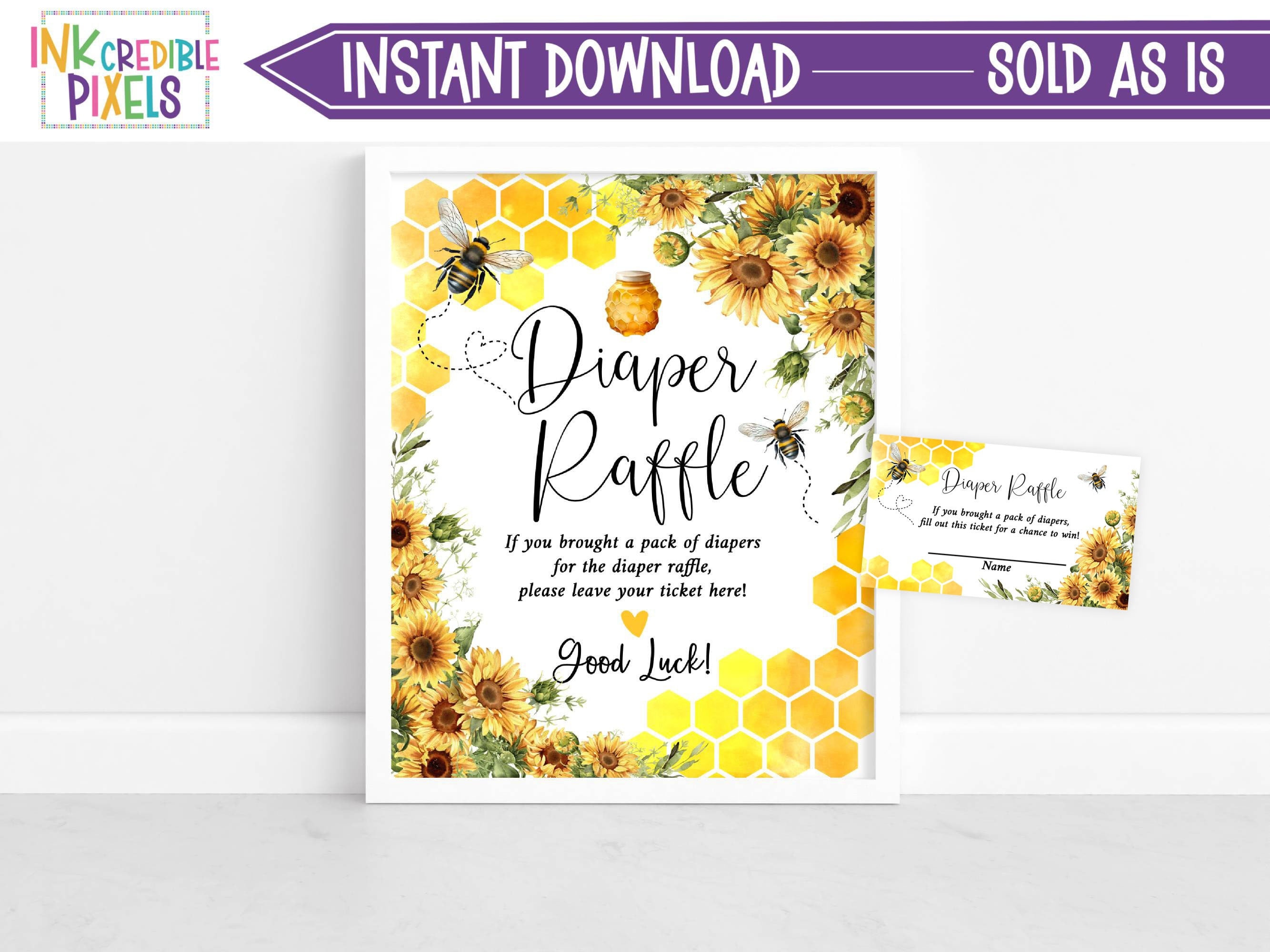 Honey Bee Baby Shower Diaper Raffle Sign, Bee Diaper Raffle Sign ...
