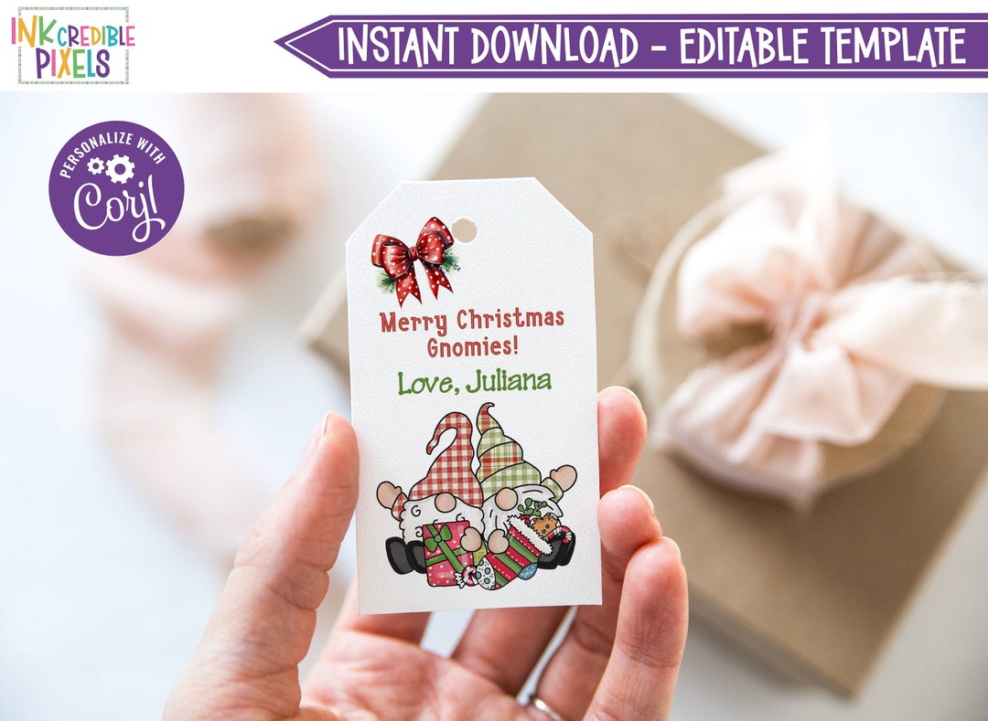 Printable Christmas Gnomes Tag, Holiday Gnome Tag, Gnome Gift Tag ...