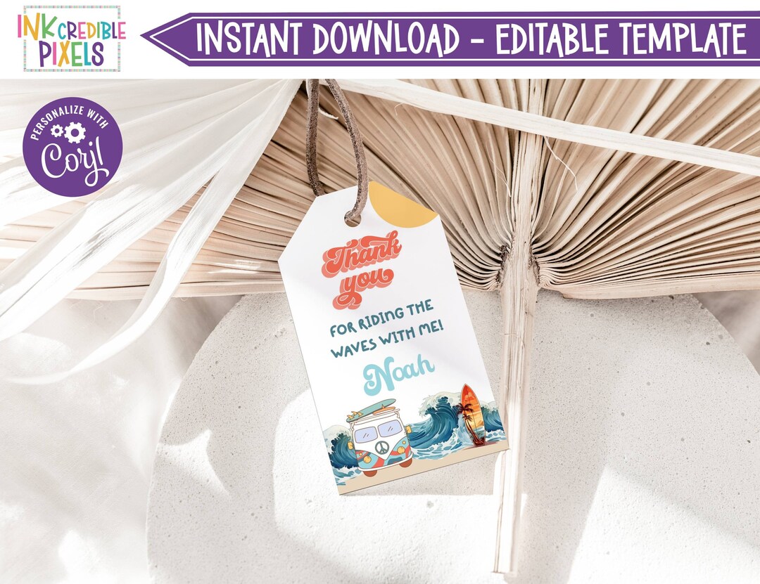 Printable the Big One Surfing 1st Birthday Party Favor Tag, Summer ...