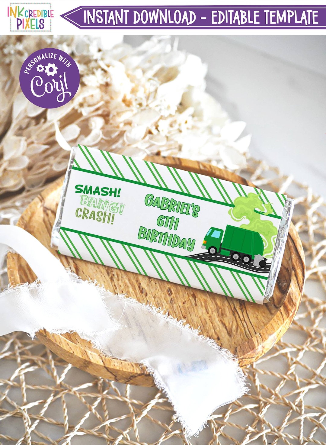 Printable Garbage Truck Candy Bar Wrapper, Garbage Chocolate Bar ...