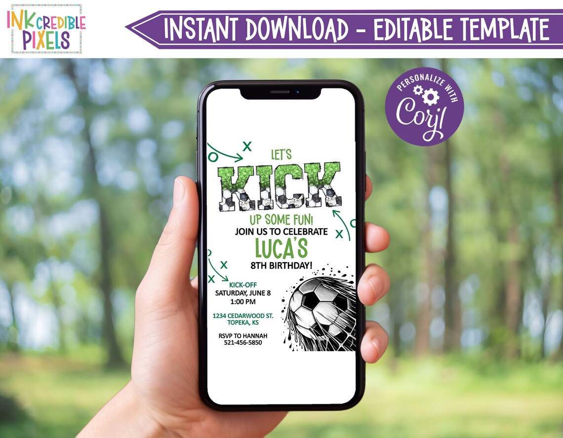 Printable Soccer Invitation, Soccer Birthday Invitation, Soccer Party ...