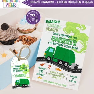 Printable Garbage Truck Invitation, Garbage Birthday Invitation, Trash ...