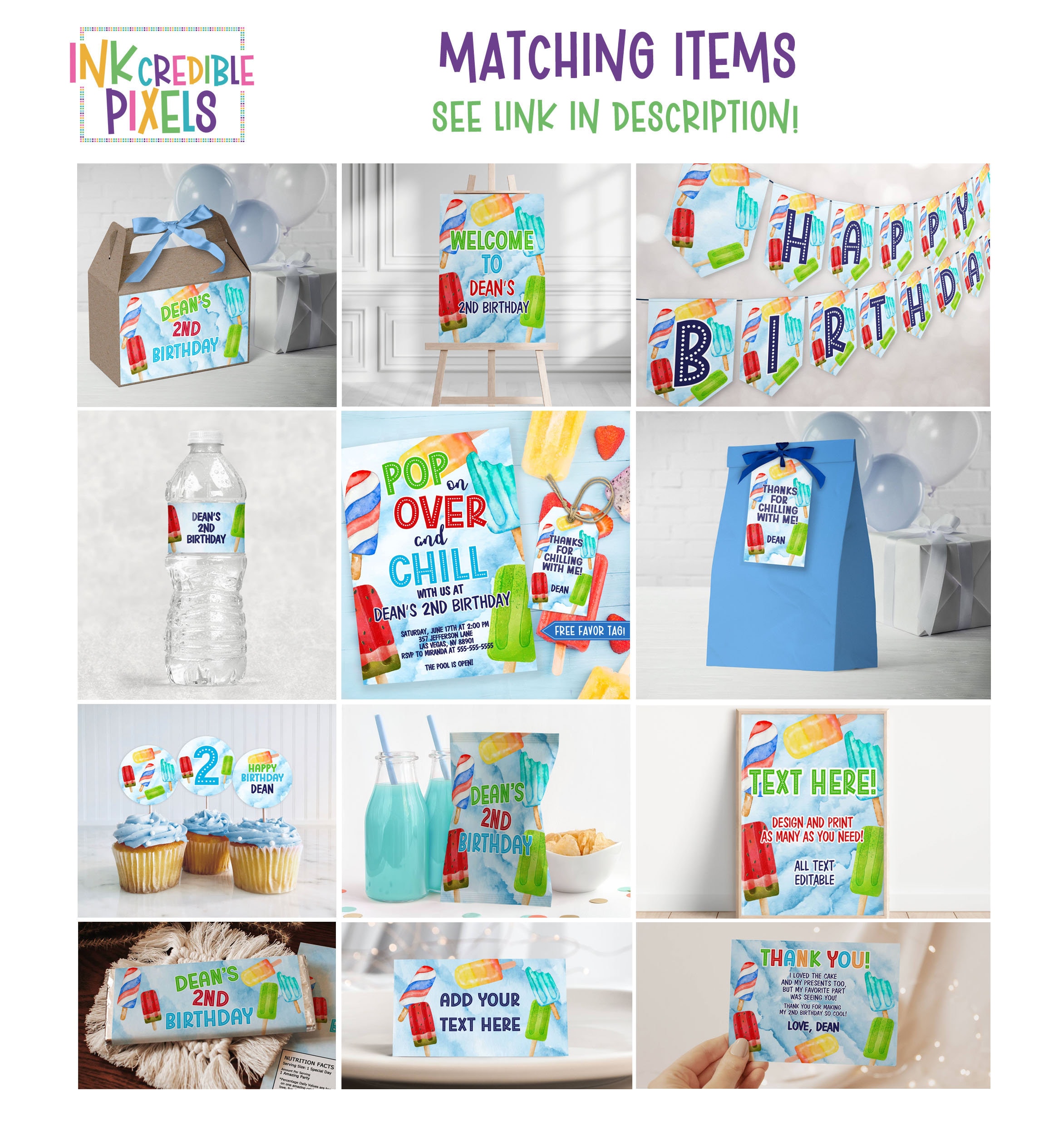 Editable Popsicle Happy Birthday Banner, Happy Birthday Bunting, Happy ...