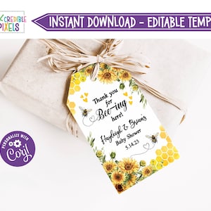 Editable Bee Party Favor Tag, Bee Baby Shower Thank You Tag, Bee ...
