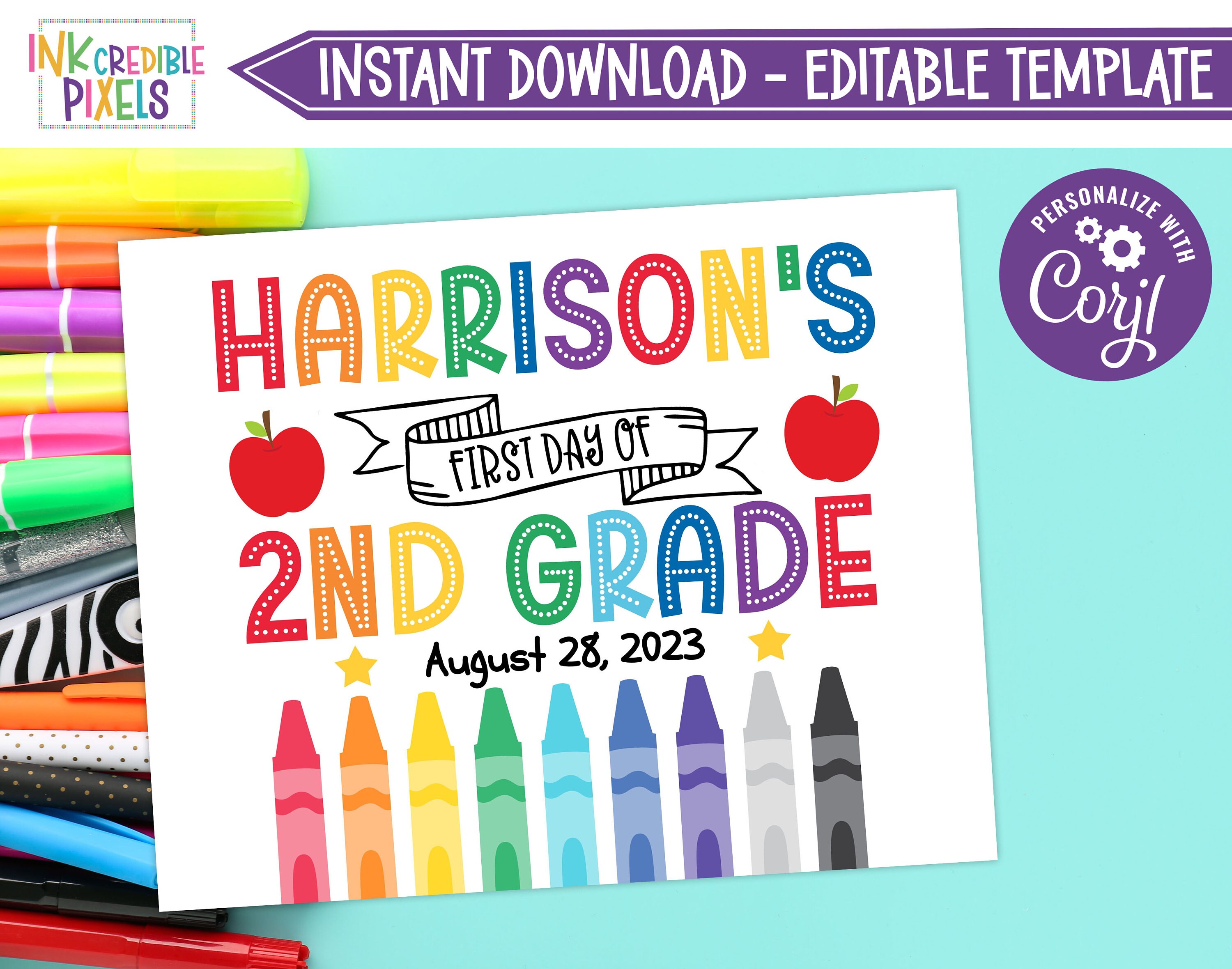 Editable First Day of School Sign, 1st Day of School Printable Sign ...