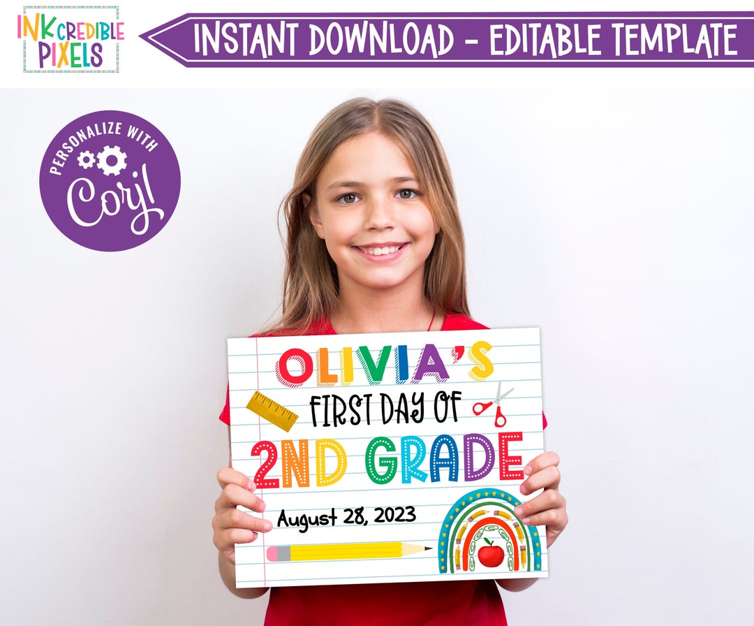 Editable First Day of School Sign, 1st Day of School Printable Sign ...