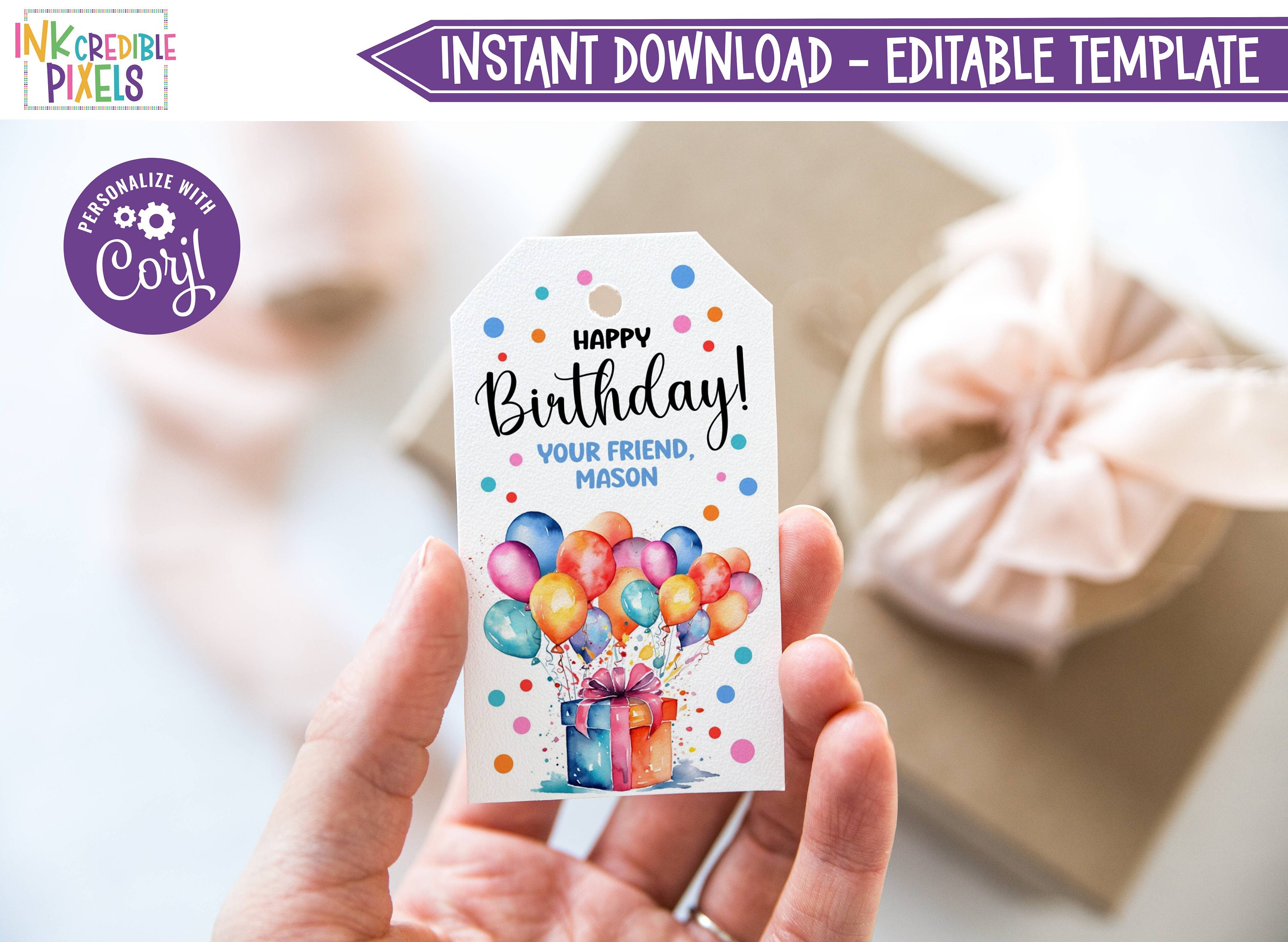 Printable Happy Birthday Tags, Happy Birthday Gift Tag, Birthday Favor ...