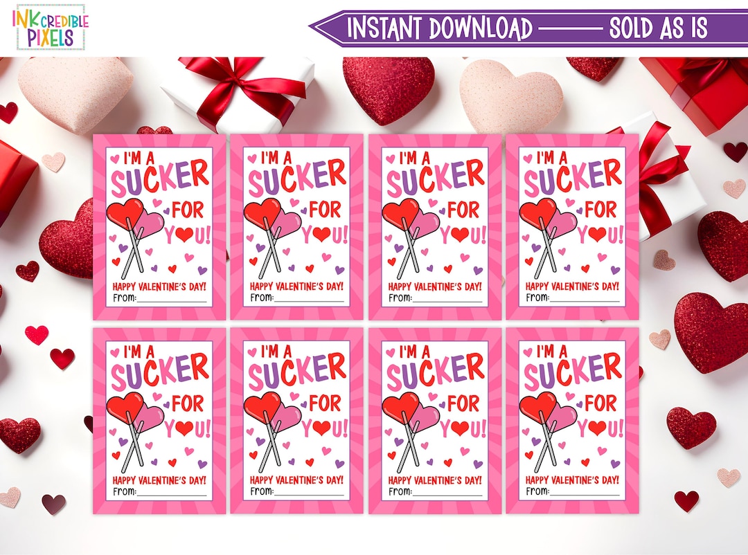 Printable Lollipop Valentine's Day Cards, Valentine's Day Gift Tags ...