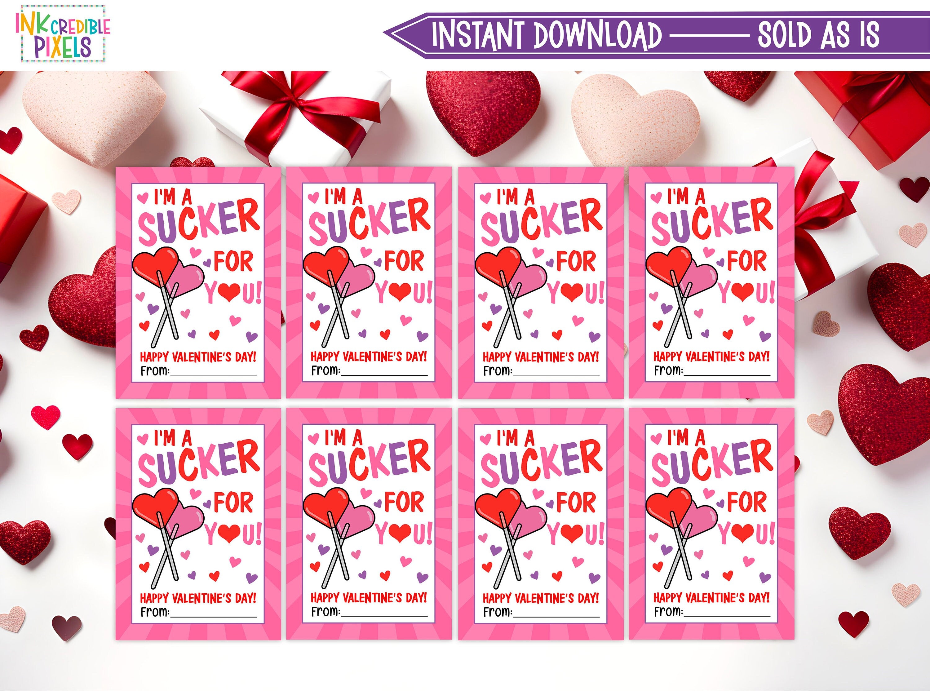Printable Lollipop Valentine's Day Cards, Valentine's Day Gift Tags ...