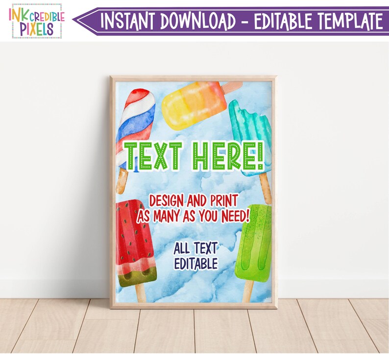 Editable Popsicle Party Sign, Popsicle Birthday Favor Sign, Custom ...