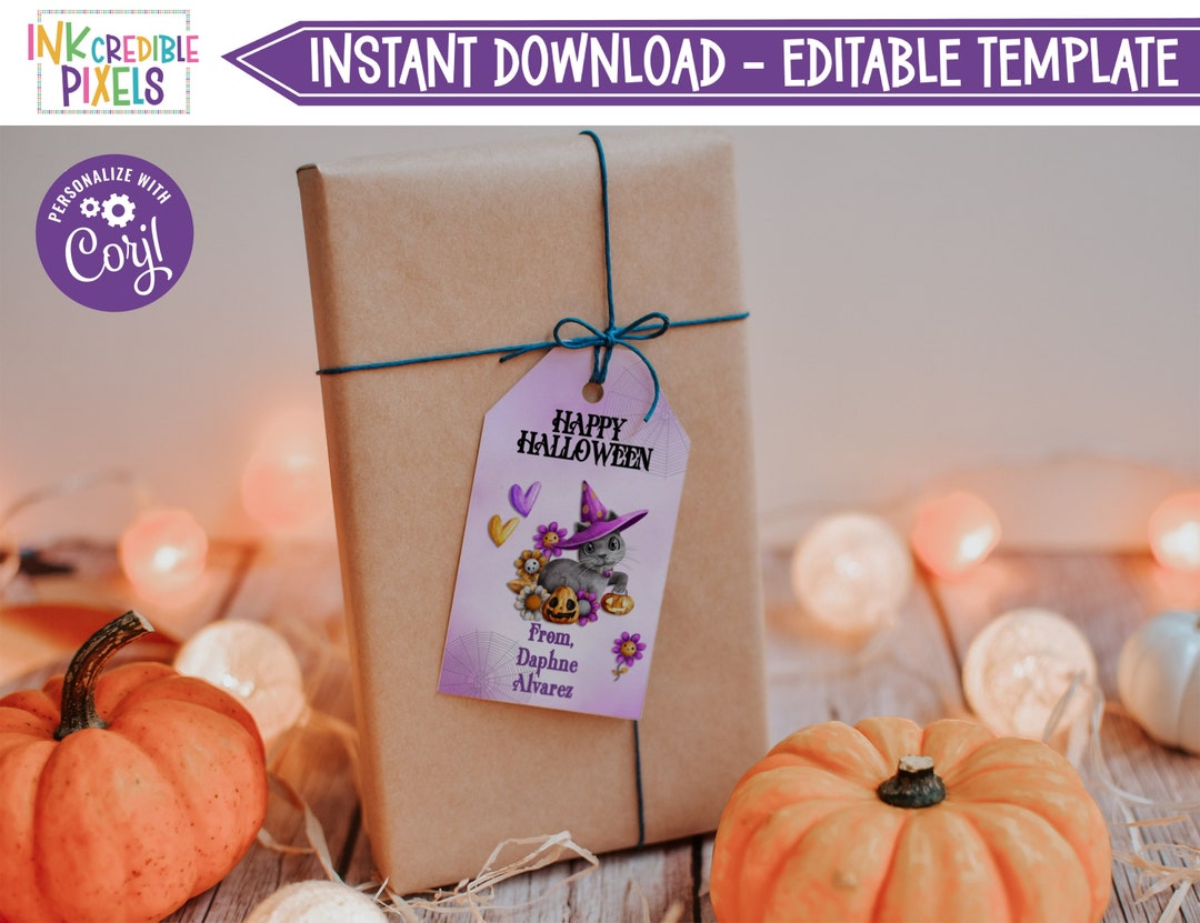 Editable Halloween Tag, Halloween Treat Tag, Halloween Cat Favor Tag ...