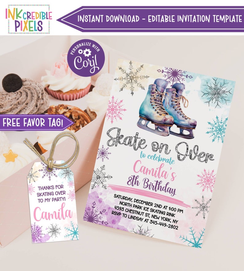 Printable Ice Skating Invitation, Ice Skate Birthday Invitation, Ice ...