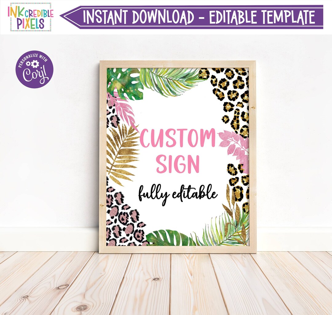 Printable Two Wild Leopard Print Custom Party Sign, Wild One Jungle ...