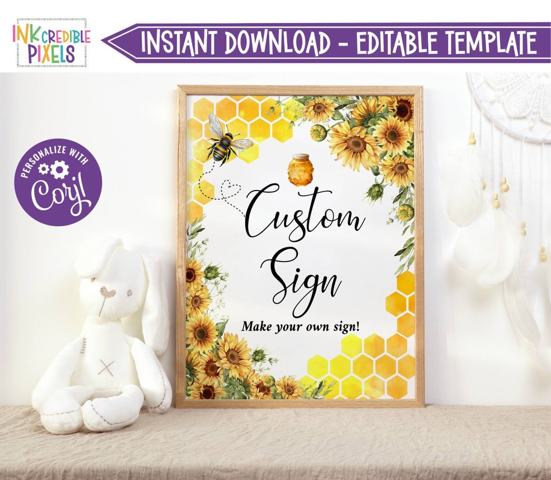 Editable Bee Party Sign, Bee Baby Shower Favor Sign, Bee Birthday ...