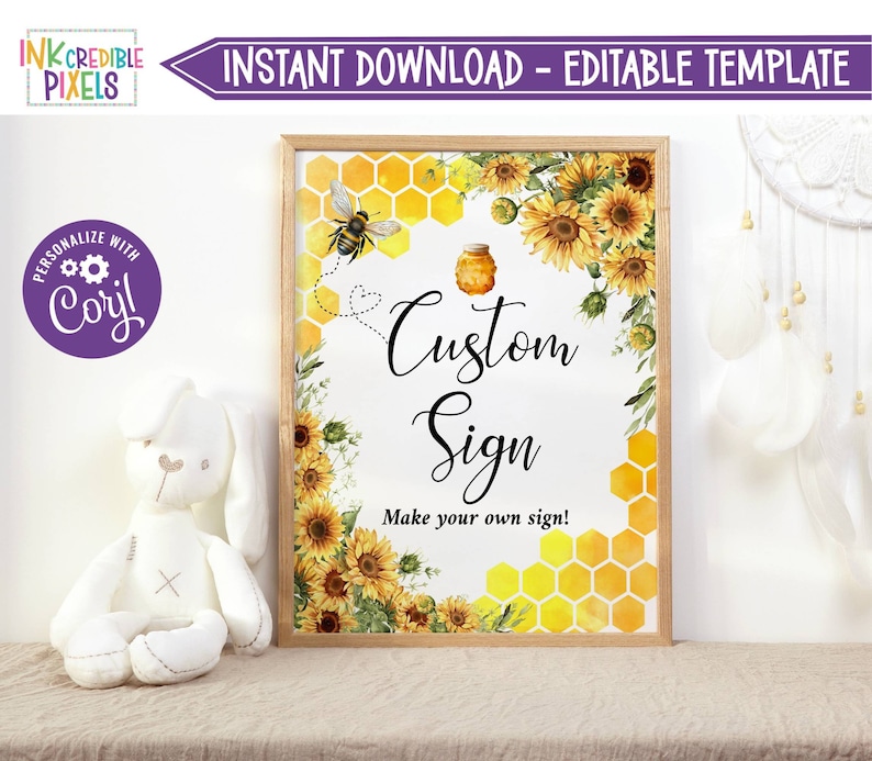 Editable Bee Party Sign, Bee Baby Shower Favor Sign, Bee Birthday ...