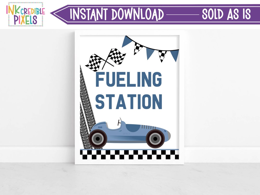 Printable Two Fast Race Car Fueling Station Sign, Race Car Birthday ...