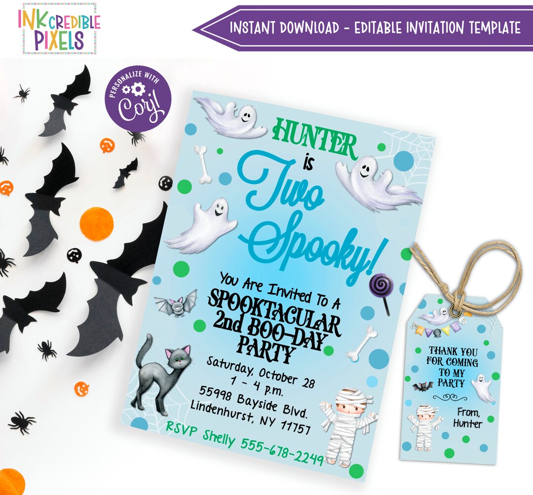Editable Two Spooky Halloween Birthday Party Invitation, Two Spooky ...