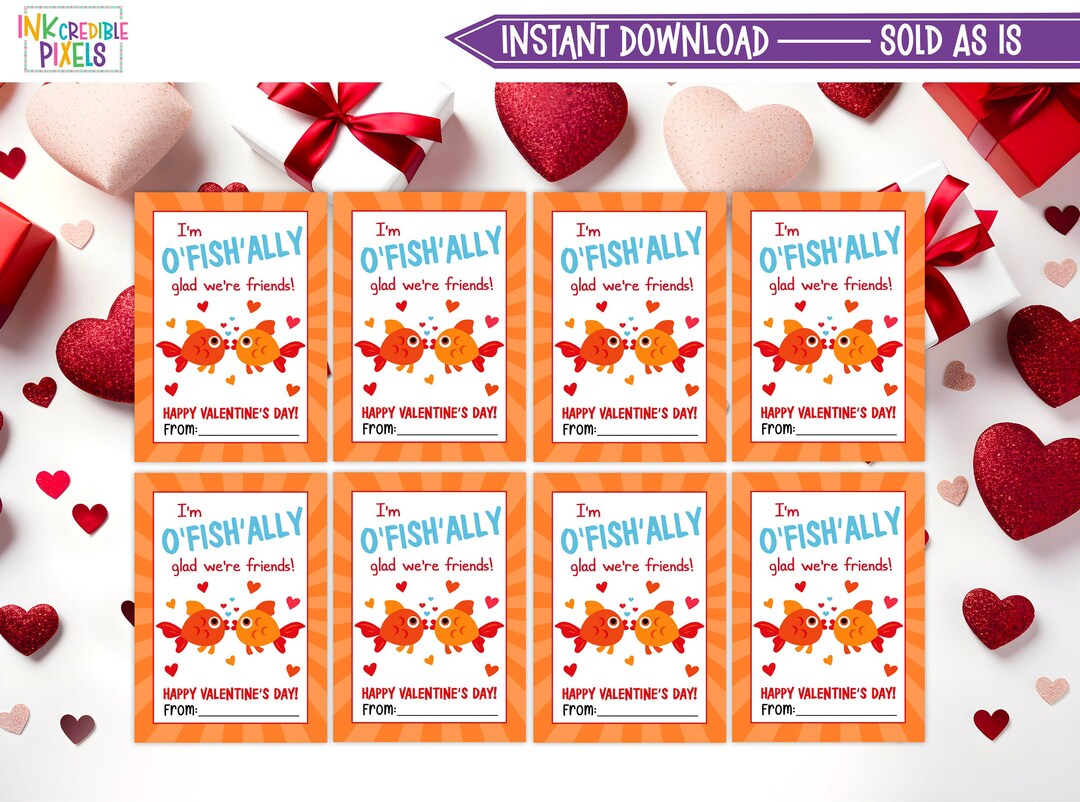 Printable Gold Fish Valentine's Day Cards, Valentine's Day Gift Tags ...