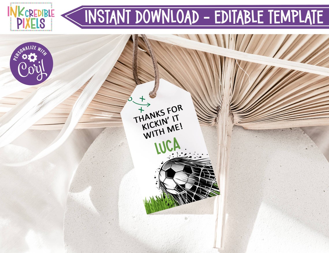 Printable Soccer Birthday Party Favor Tag, Soccer Favor Tag, Football ...