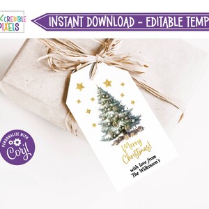 Printable Merry Christmas Gift Tag, Gold Christmas Tree Tag, Christmas ...