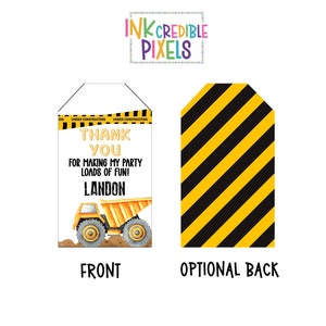 Printable Construction Party Favor Tag, Construction Favor Tag, Dump ...