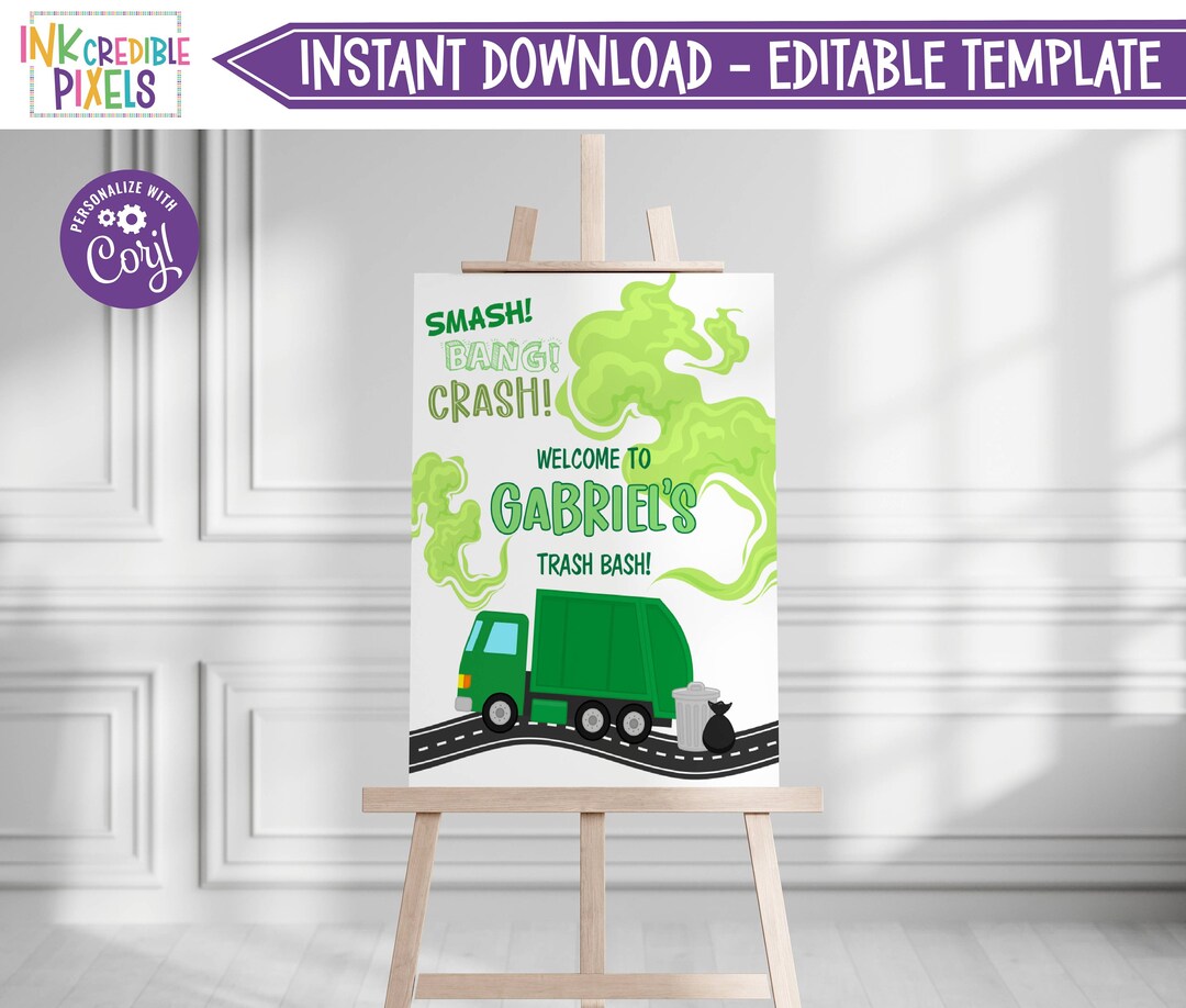 Printable Garbage Birthday Welcome Sign, Garbage Truck Birthday Welcome ...