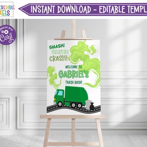 Printable Garbage Birthday Welcome Sign, Garbage Truck Birthday Welcome ...