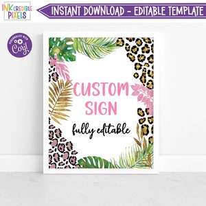 Printable Two Wild Leopard Print Custom Party Sign, Wild One Jungle ...
