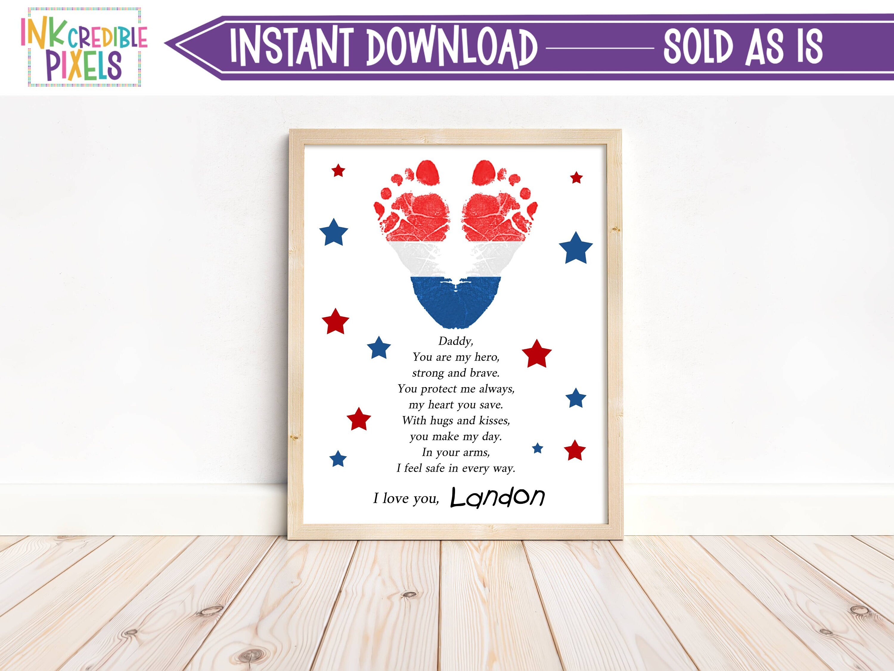 You Are My Hero Father's Day Handprint Art, Military, Soldier Gift ...