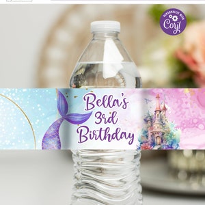 Editable Mermaid Water Bottle Label, Water Bottle Label, Mermaid Label ...