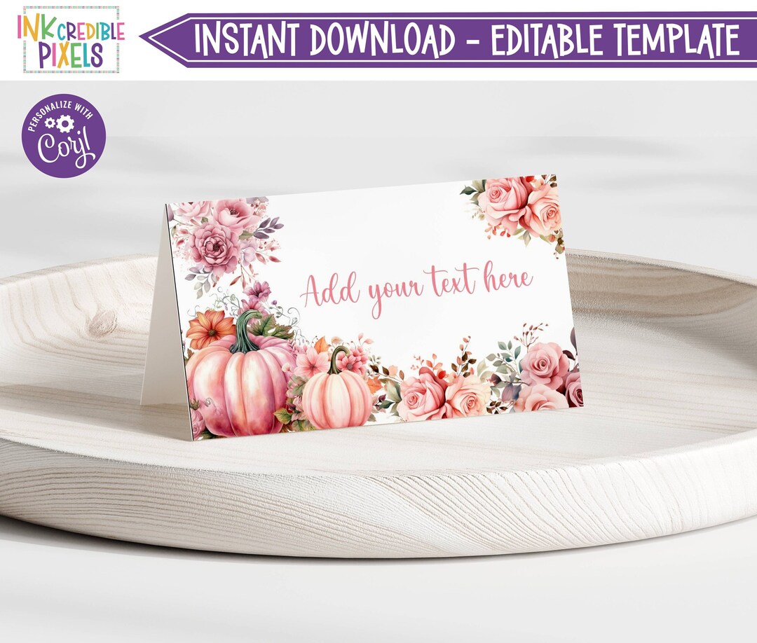 Editable Pink Pumpkin Food Tent Card, Fall Baby Shower Party Buffet ...