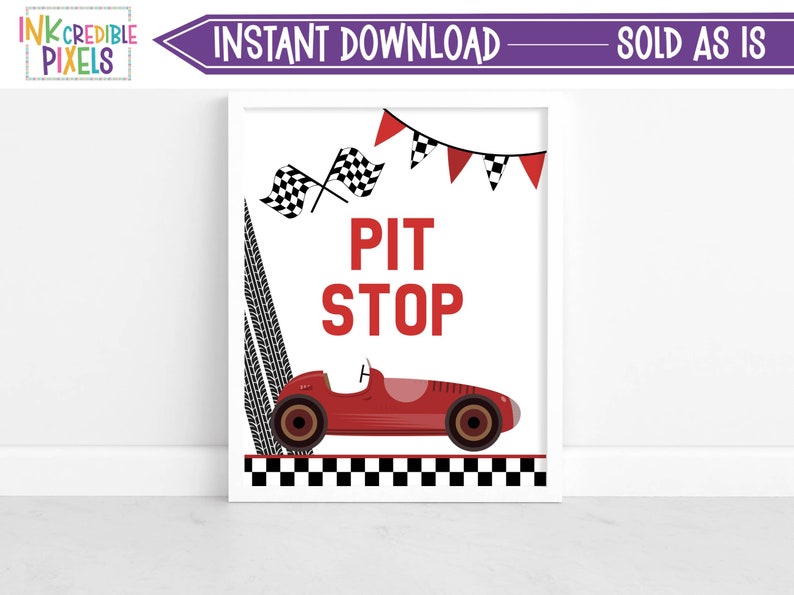 Printable Two Fast Race Car Pit Stop Sign, Race Car Birthday Sign, Race ...