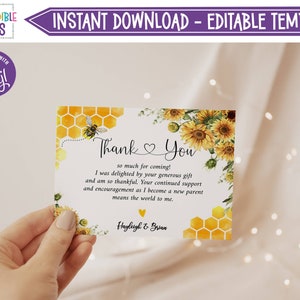 Editable Bee Thank You Card, Bee Thank You Note, Bumblebee Thank You ...