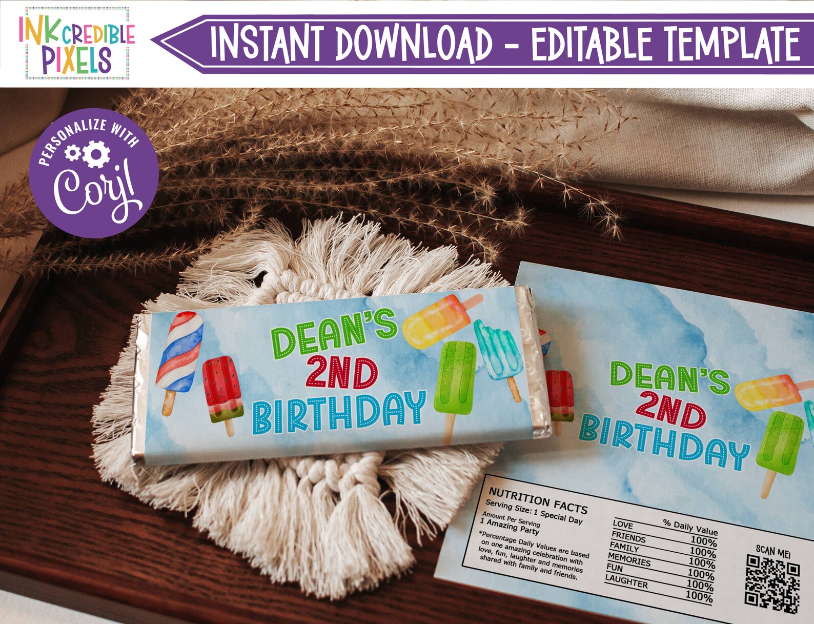 Editable Popsicle Candy Bar Wrapper, Chocolate Bar Wrapper, Candy Bar ...