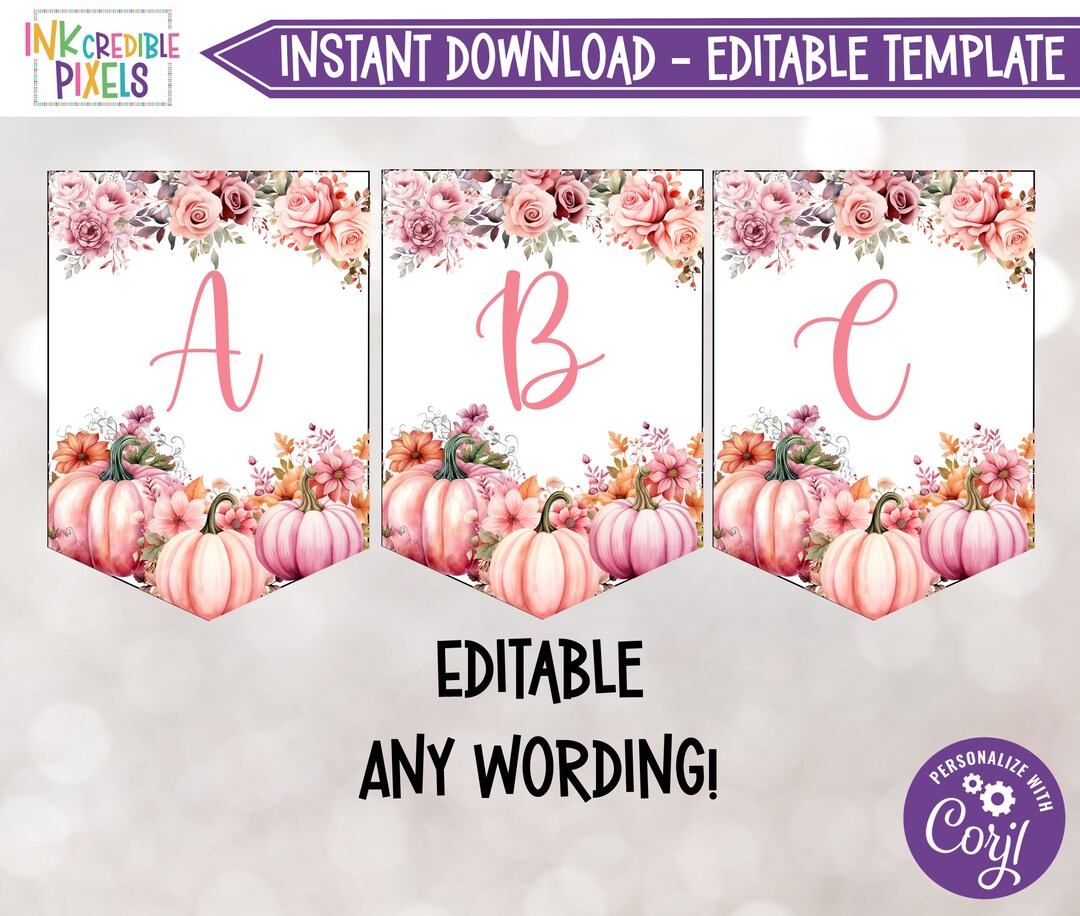 Editable Pumpkin Baby Shower Banner, Fall Pumpkin Bunting, Pumpkin ...
