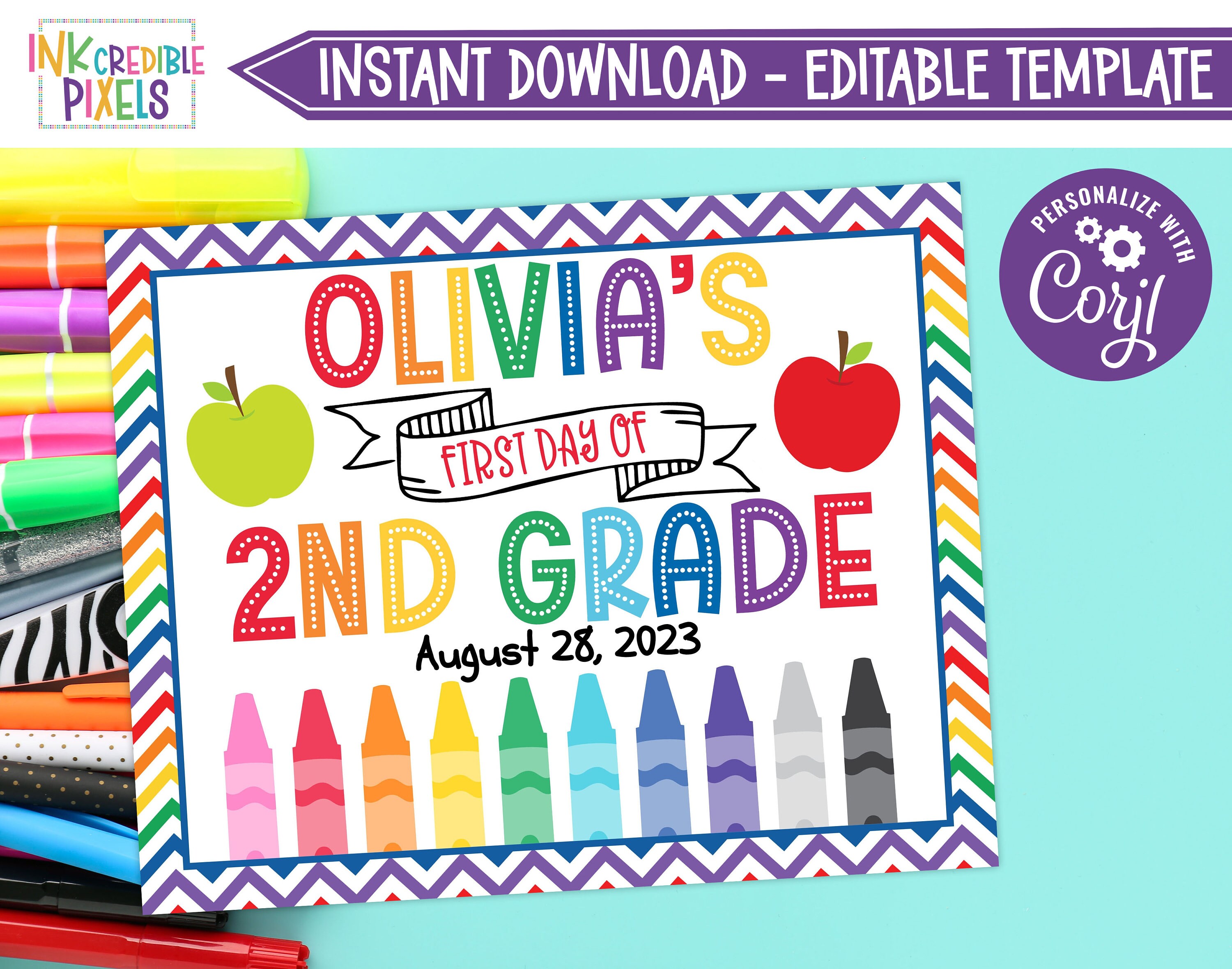 Editable First Day of School Sign, 1st Day of School Printable Sign ...