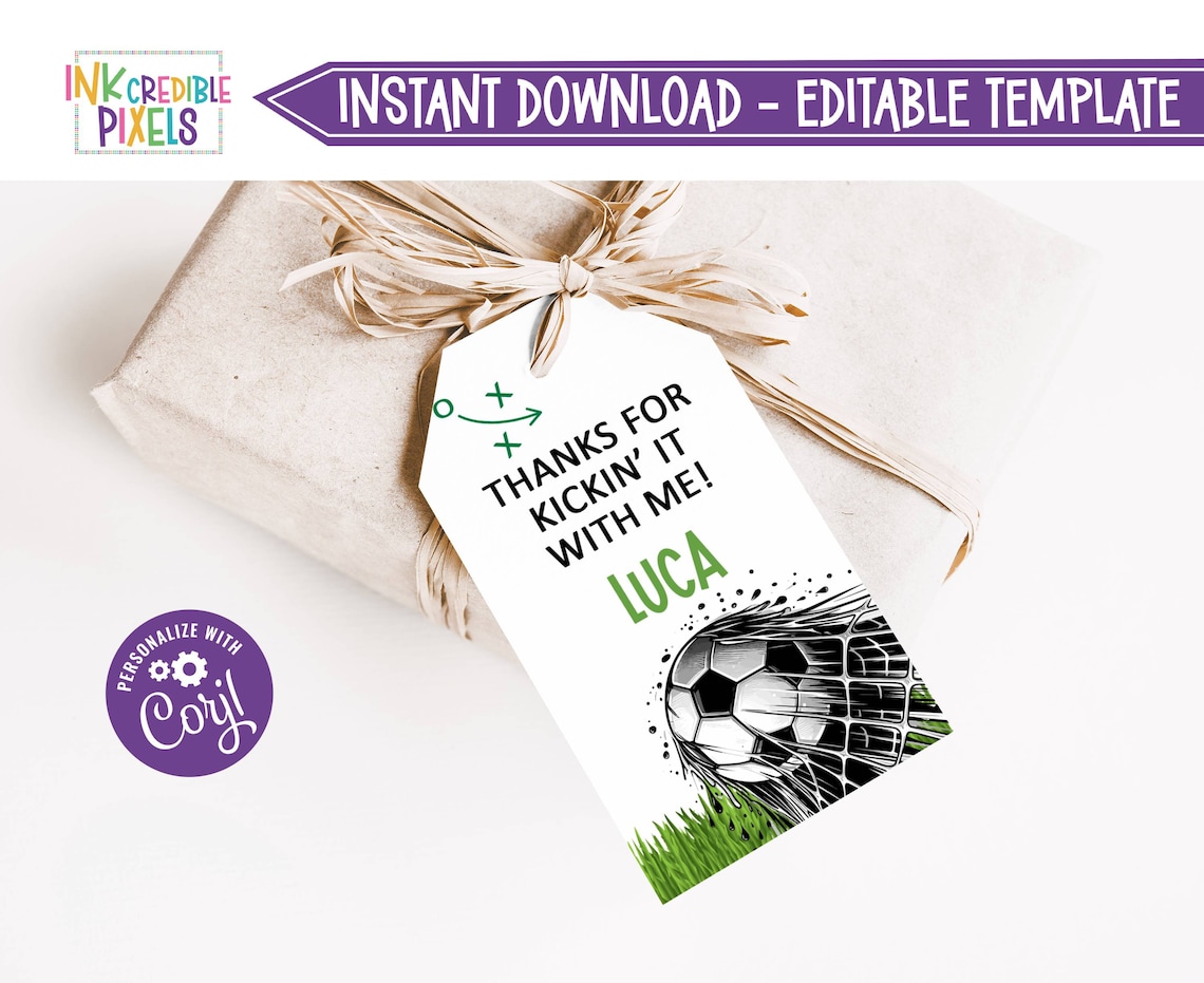 Printable Soccer Birthday Party Favor Tag, Soccer Favor Tag, Football ...