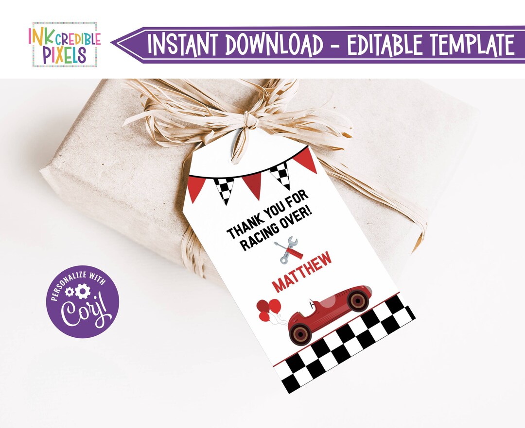 Printable Two Fast Birthday Party Favor Tag, Race Car Favor Tag, Vintage Car Party Favor Tag ...