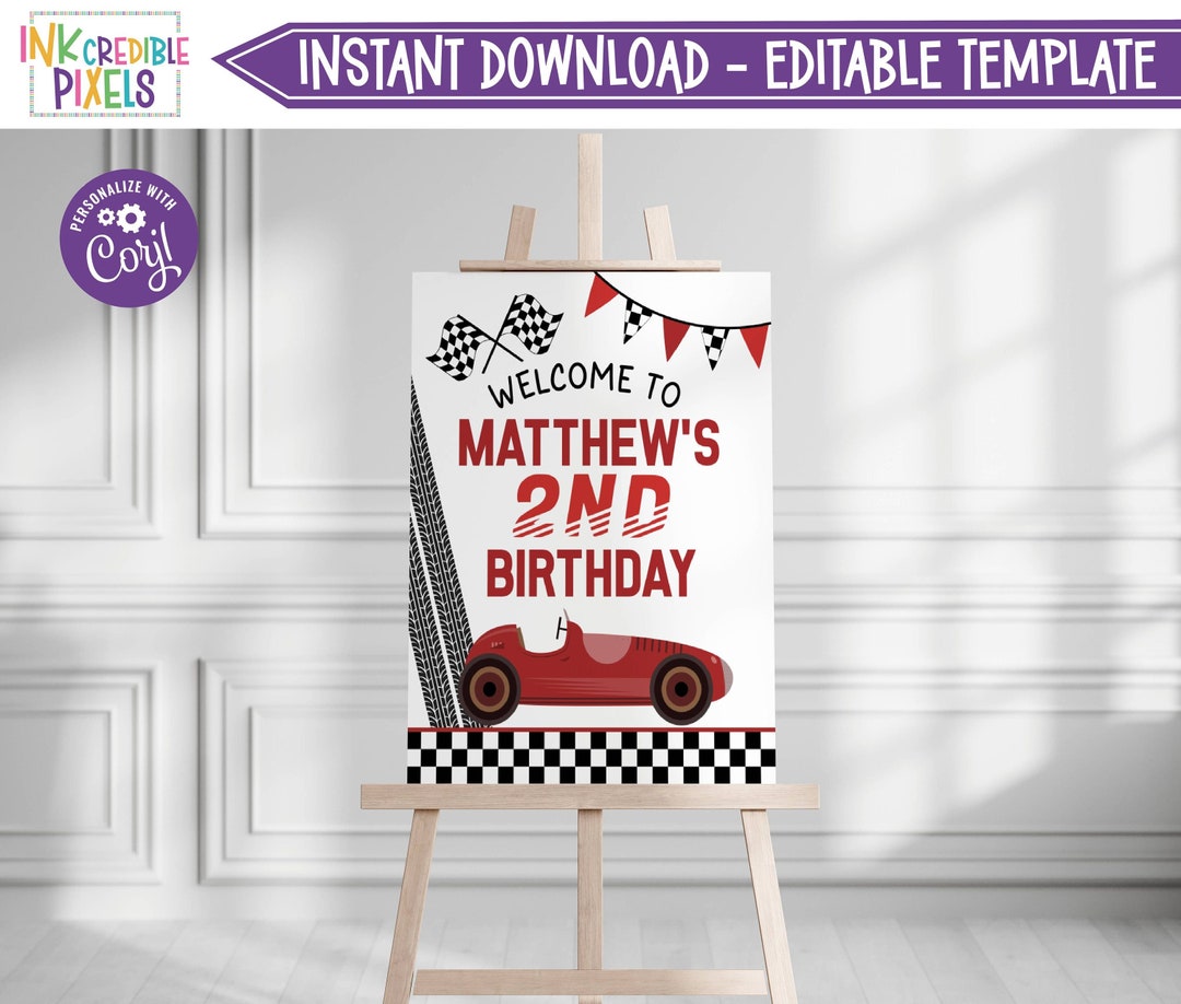 Printable Two Fast Birthday Welcome Sign, Race Car Birthday Welcome ...