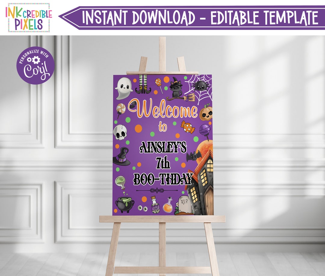 Editable Halloween Party Welcome Sign, Halloween Birthday Welcome Sign ...