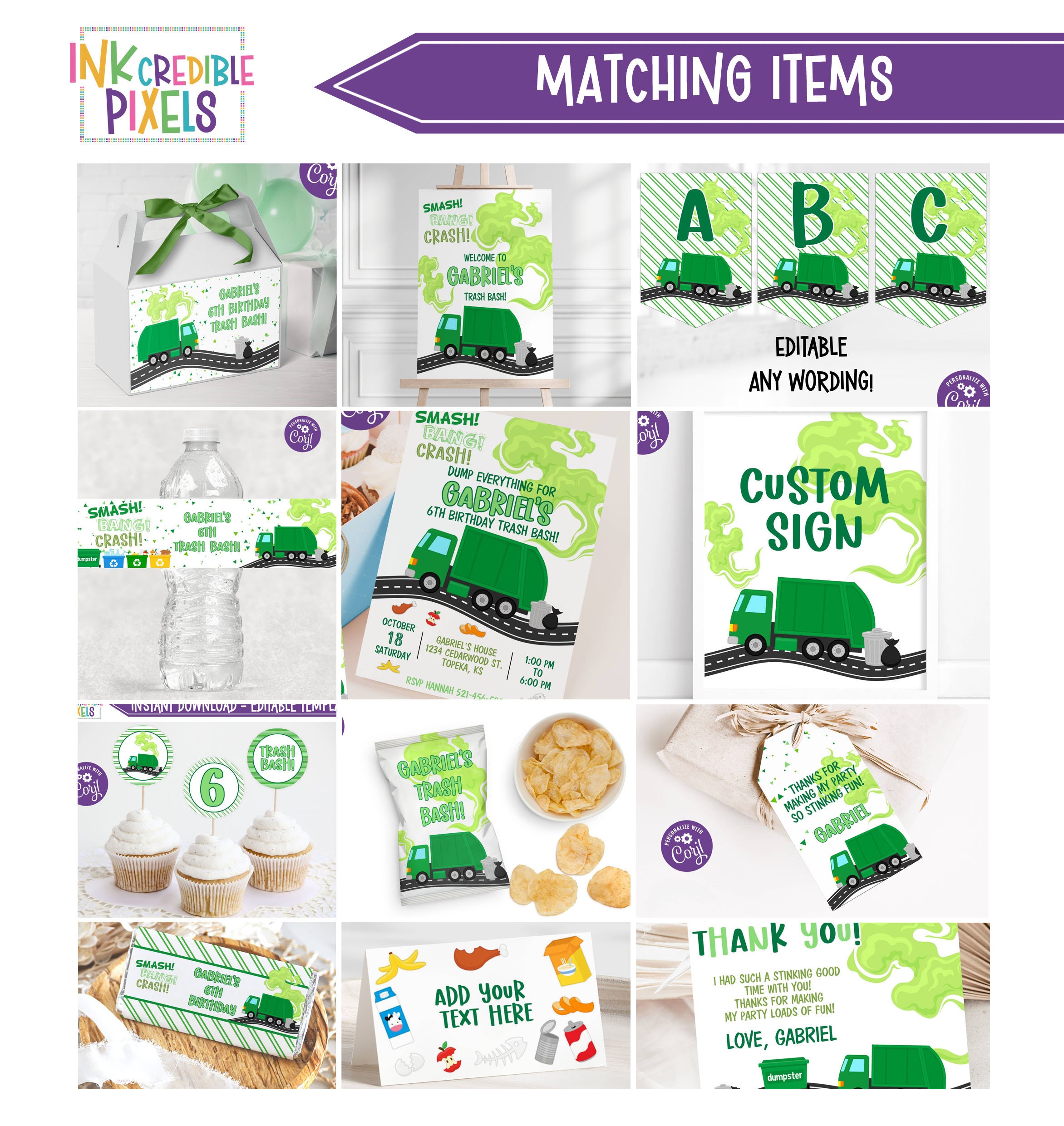 Printable Garbage Truck Party Dump Gifts Here Sign, Garbage Birthday ...