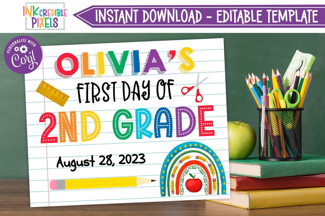 Editable First Day of School Sign, 1st Day of School Printable Sign ...