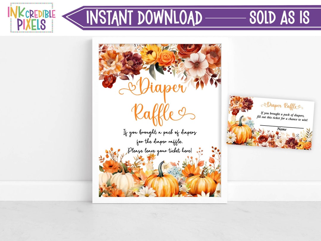 Pumpkin Baby Shower Diaper Raffle Sign, Fall Pumpkin Diaper Raffle Sign ...