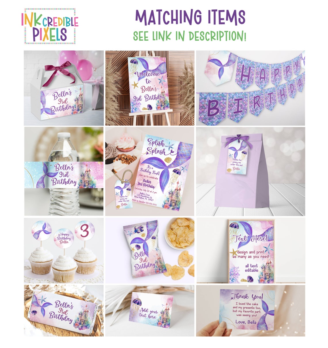 Editable Mermaid Party Cupcake Toppers, Mermaid Birthday Cupcake ...