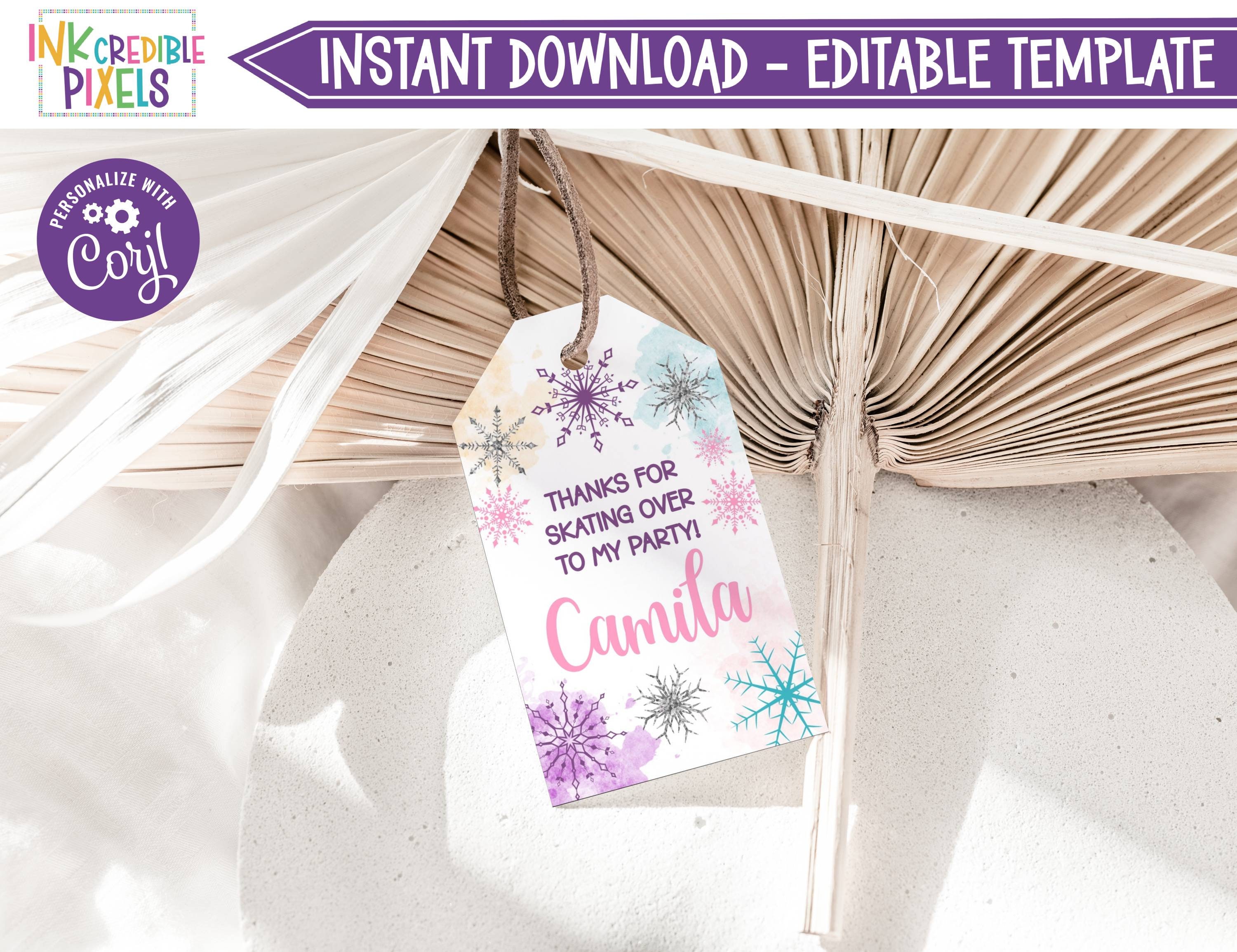 Printable Ice Skate Birthday Party Favor Tag, Ice Skate Favor Tag, Ice ...