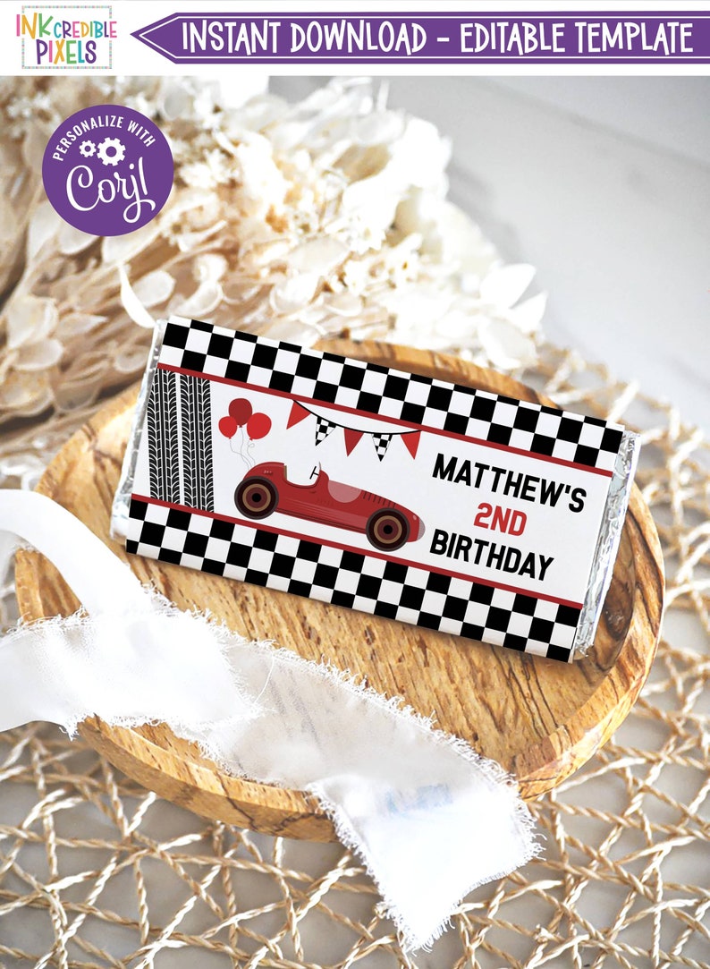 Printable Race Car Candy Bar Wrapper, Racing Car Chocolate Bar Wrapper ...