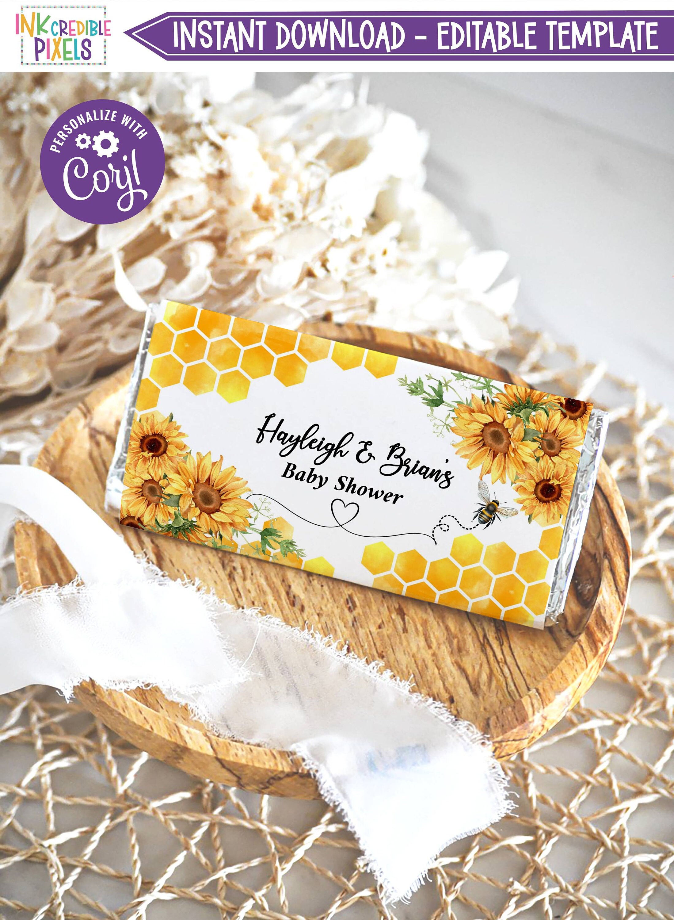 Editable Bee Candy Bar Wrapper, Sunflower Bee Chocolate Bar Wrapper ...