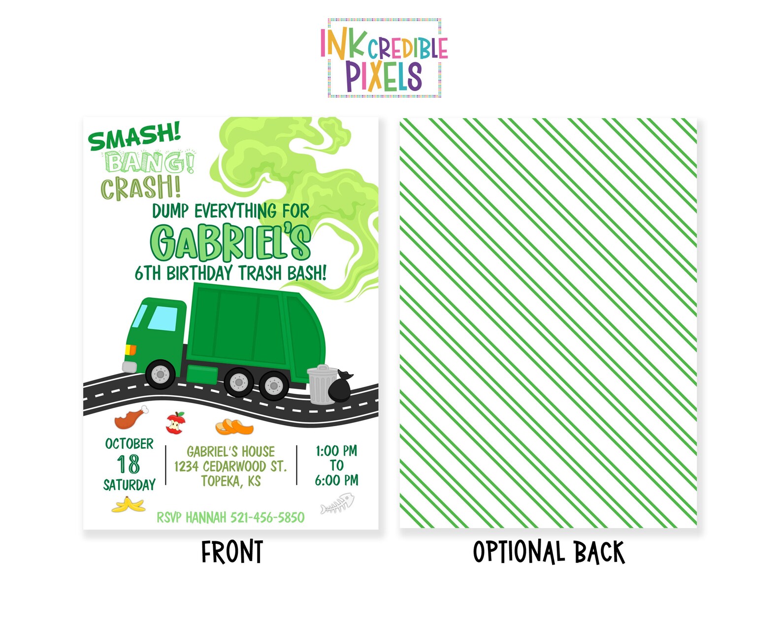 Printable Garbage Truck Invitation, Garbage Birthday Invitation, Trash ...