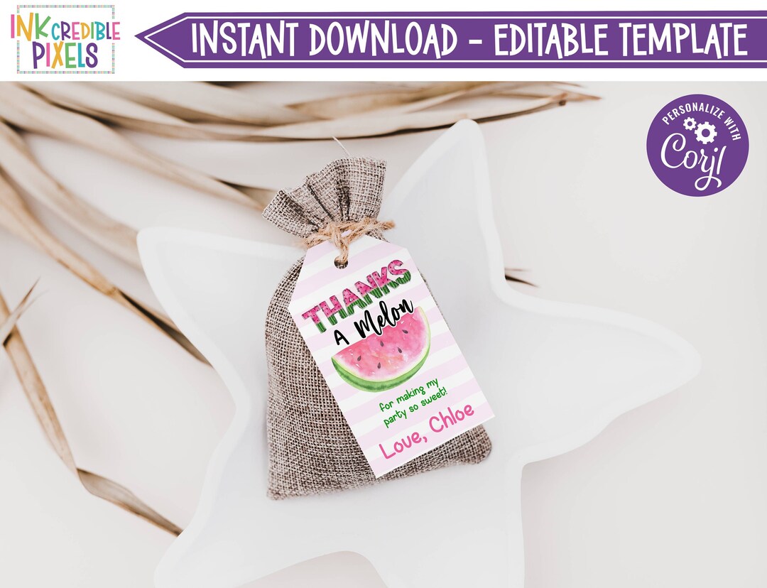 Printable Watermelon One in A Melon Birthday Party Favor Tag, Pink ...
